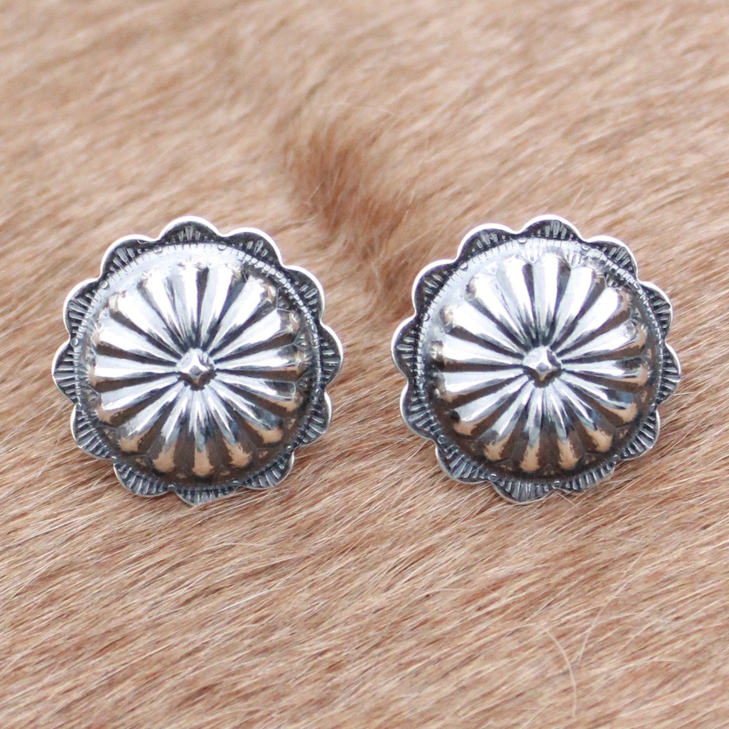 Sterling Silver Concho Earrings - Ready to Ship – Double R Pearl Co.